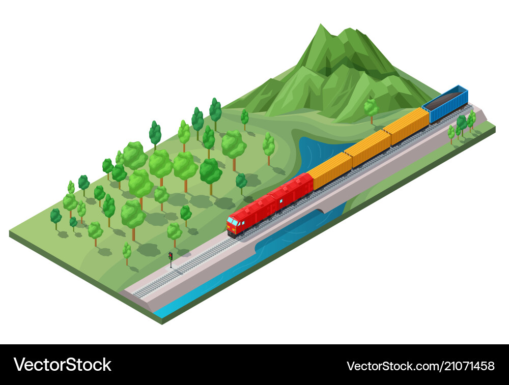 Isometric railway logistic transportation concept Vector Image