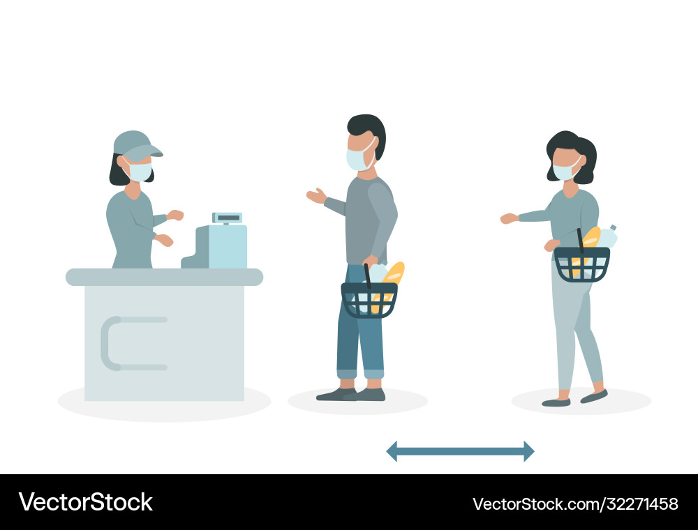 People keep their distance in supermarket Vector Image