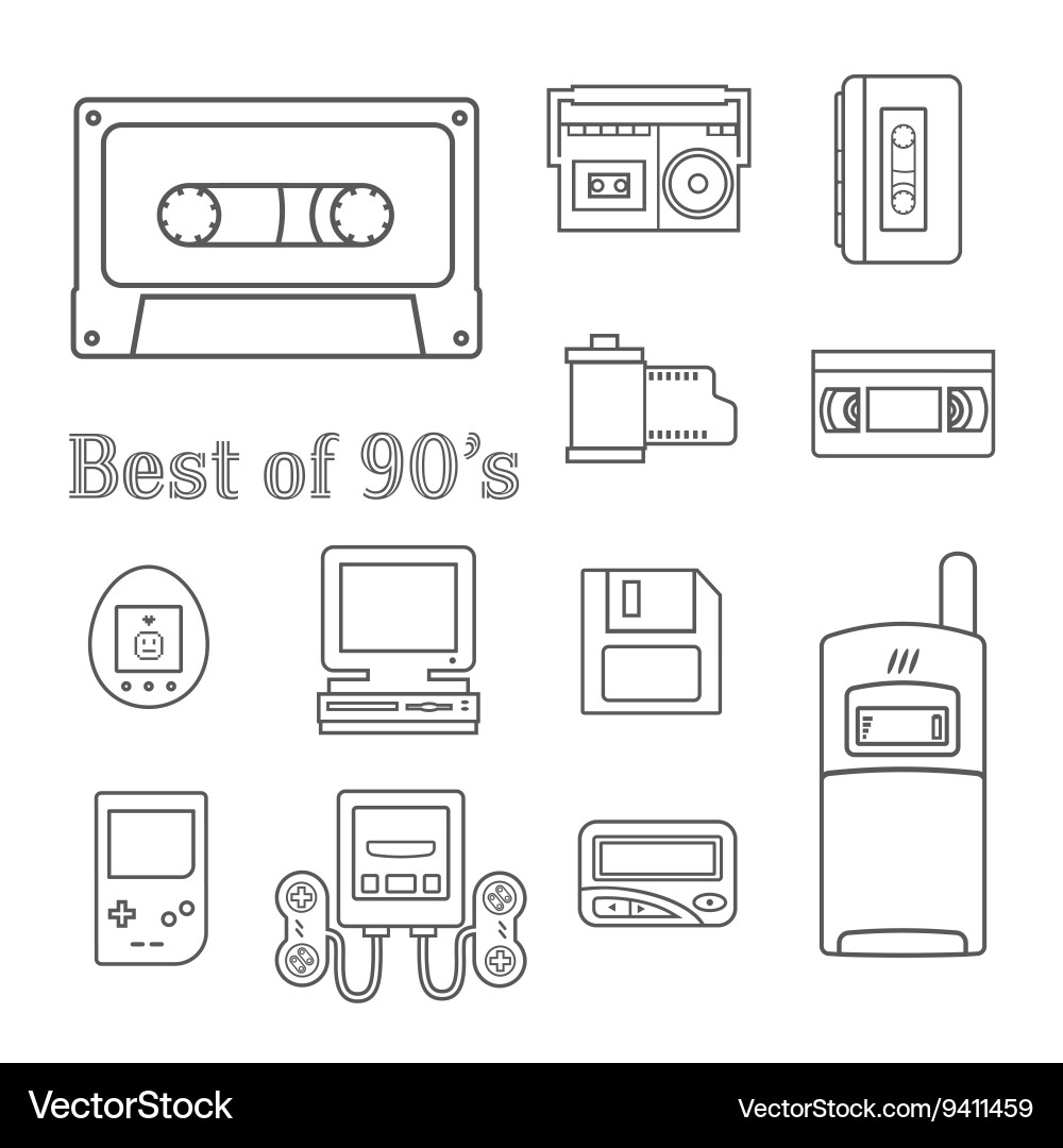 90s Gadget Icons - Retro Technology Royalty Free Vector