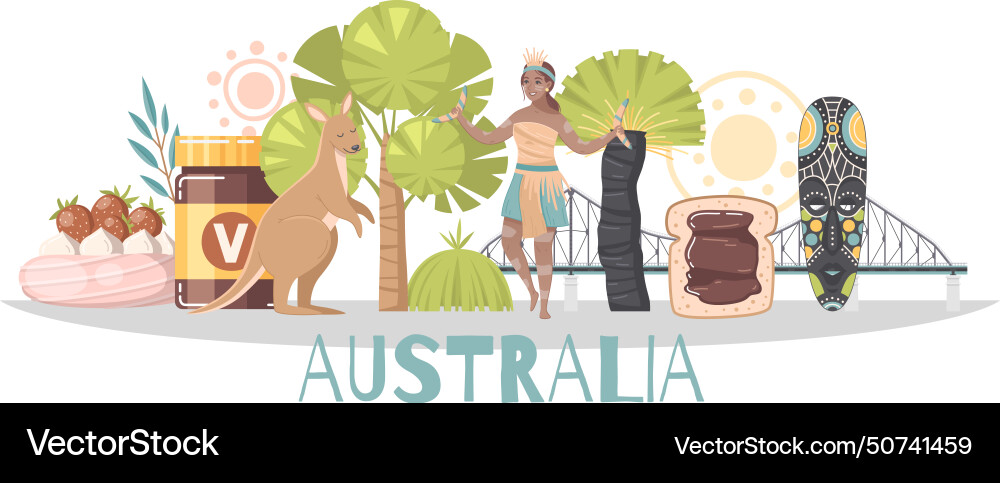 Australia cartoon composition Royalty Free Vector Image