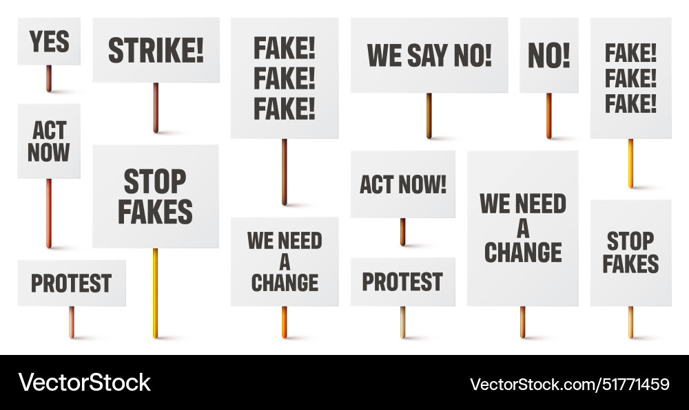 Blank white protest signs with text slogans Vector Image