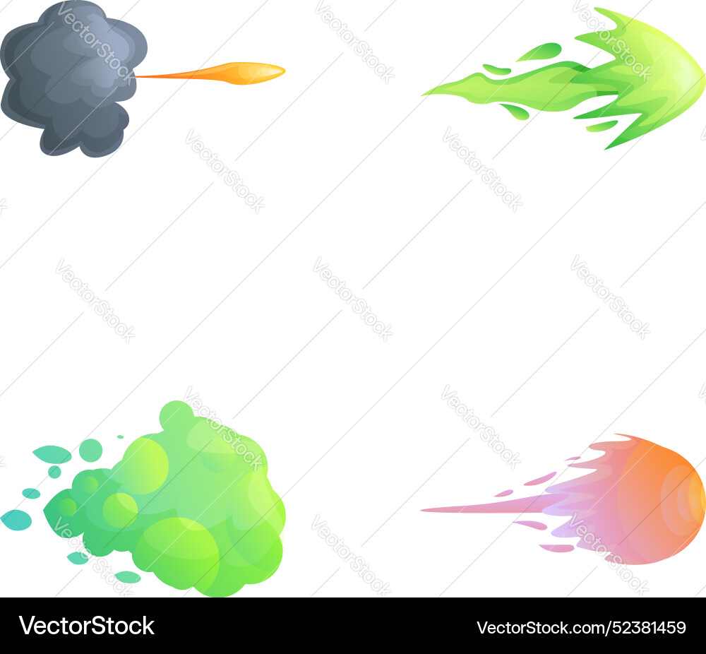 Blast motion icons set cartoon gun flashes Vector Image