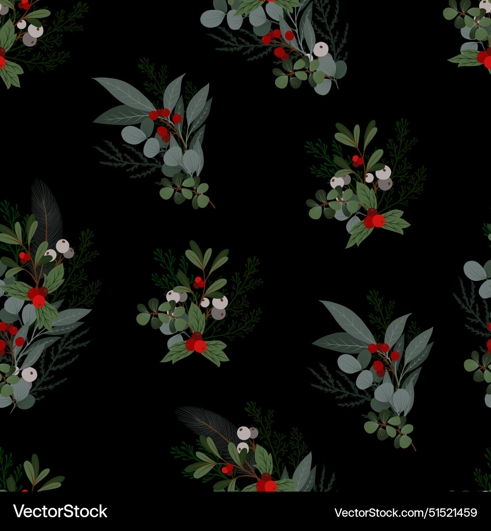 Botanical seamless pattern with christmas elements