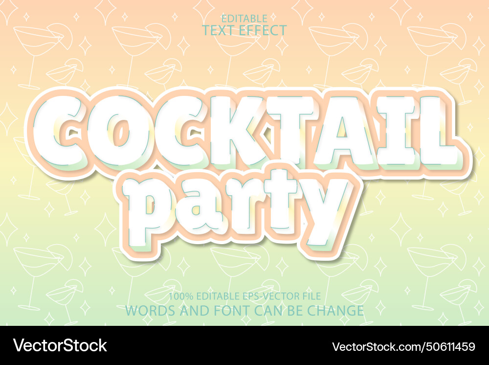 Cocktail party editable text effect emboss modern Vector Image