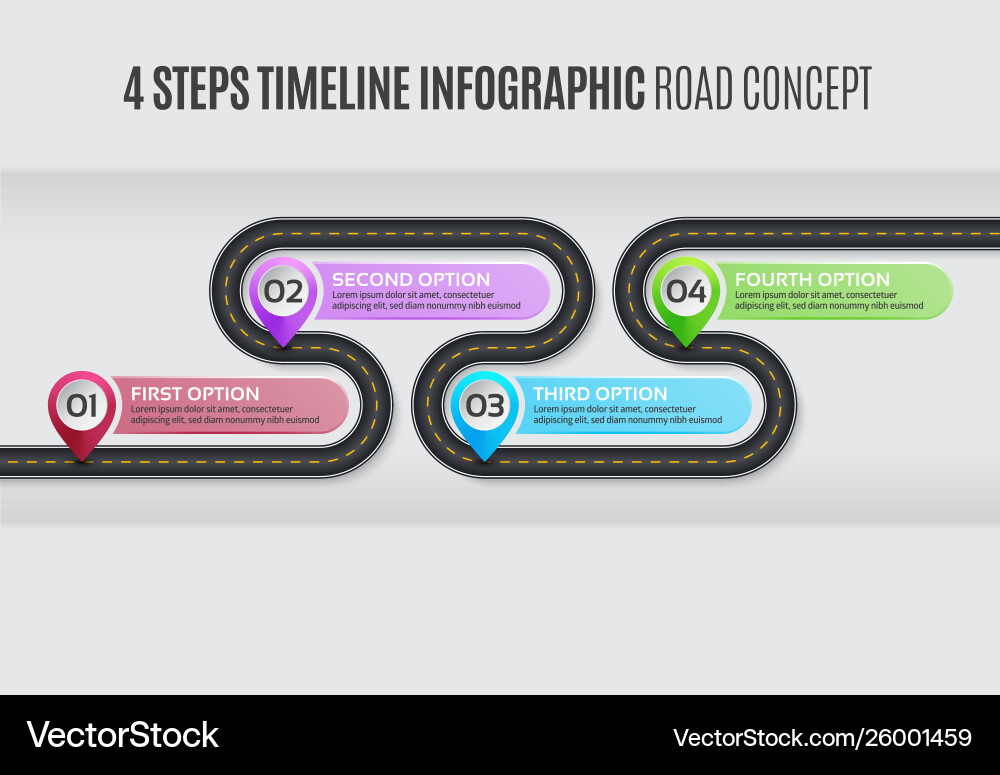 Navigation map infographic 4 steps timeline road Vector Image
