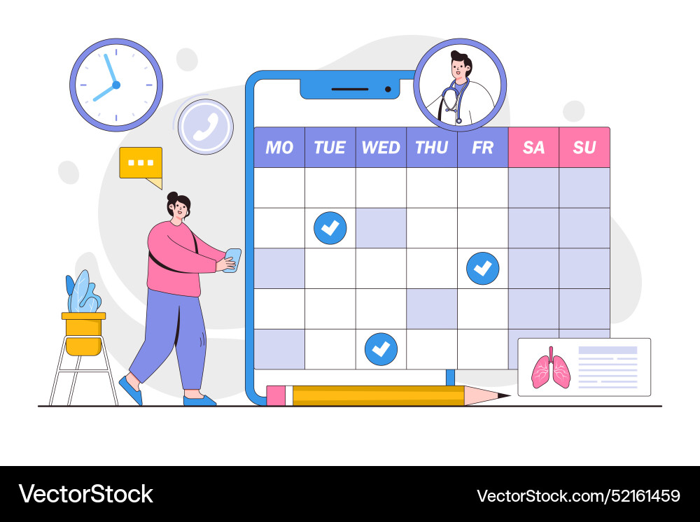 Patient scheduling meeting concept with doctor Vector Image
