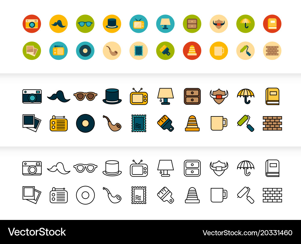 Black and color outline icons thin stroke line Vector Image