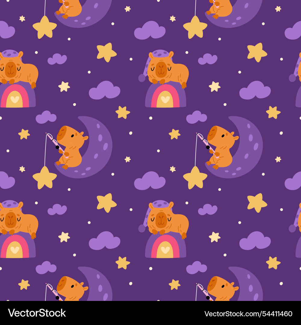 Capybaras seamless pattern cute funny animals Vector Image