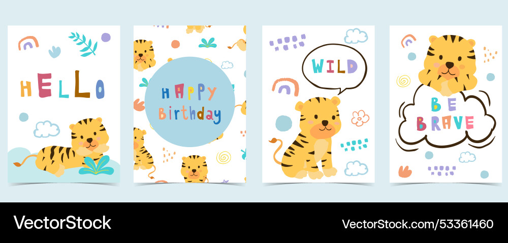 Cute baby tiger template background for a4 Vector Image