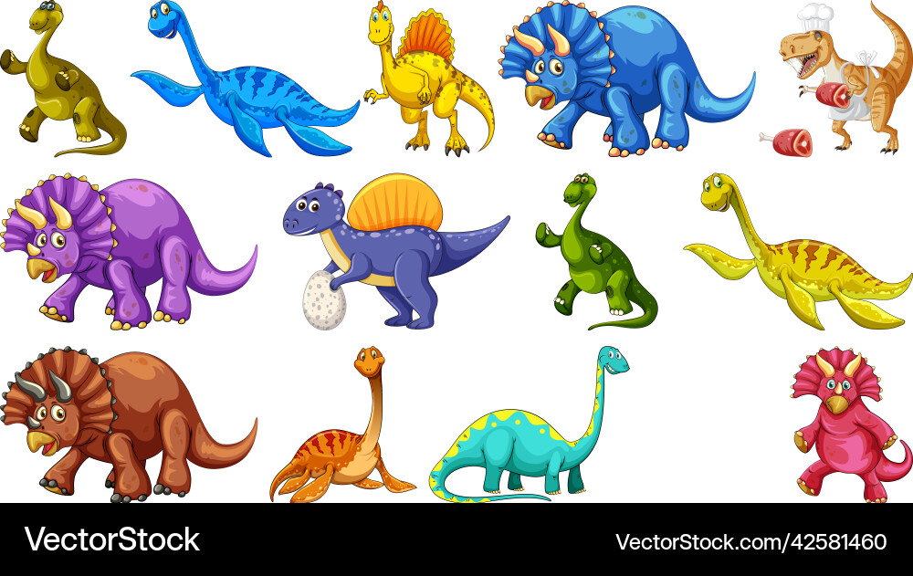 Many dinosaurs on white background Royalty Free Vector Image