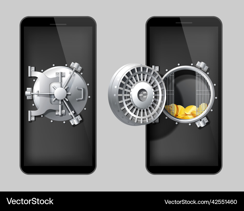 Mobile wallet safetybox on screen realistic Vector Image