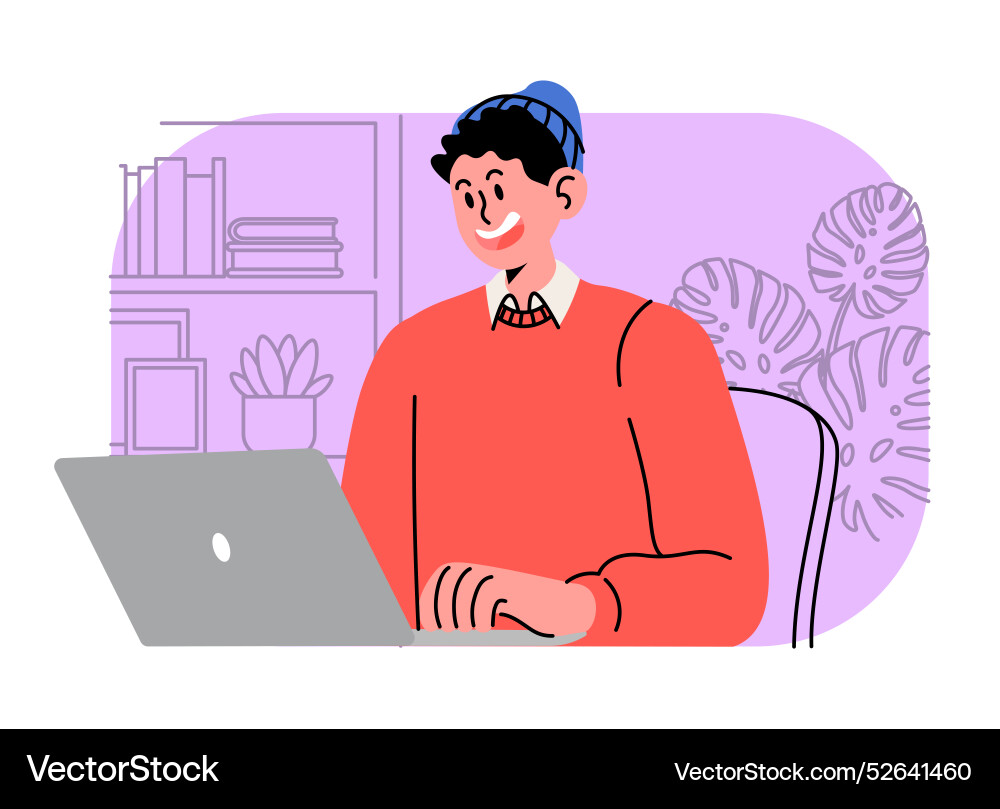 Office person working pc man sitting at computer Vector Image