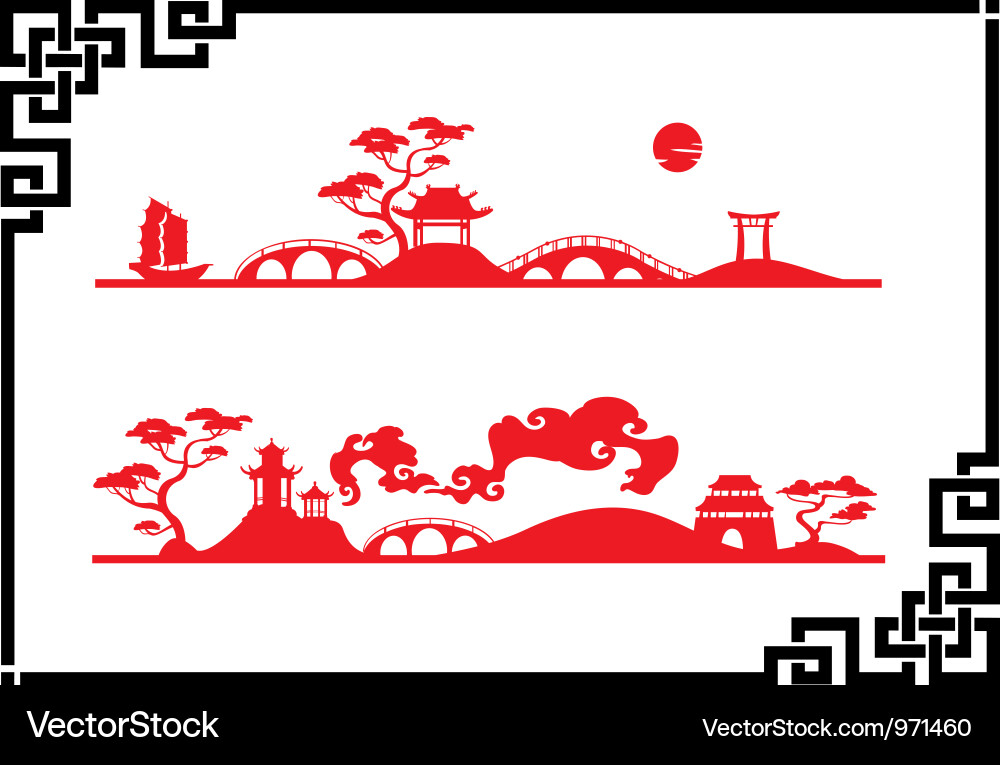 Two abstract asian landscapes Royalty Free Vector Image