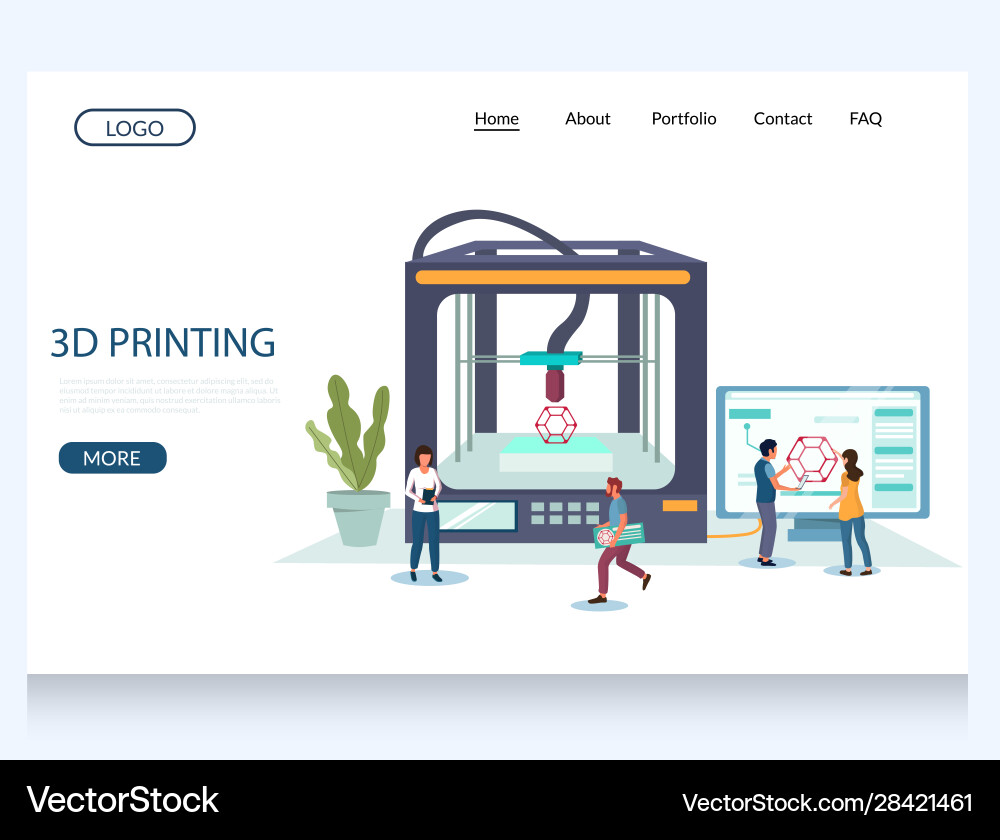 3d printing website landing page design Royalty Free Vector