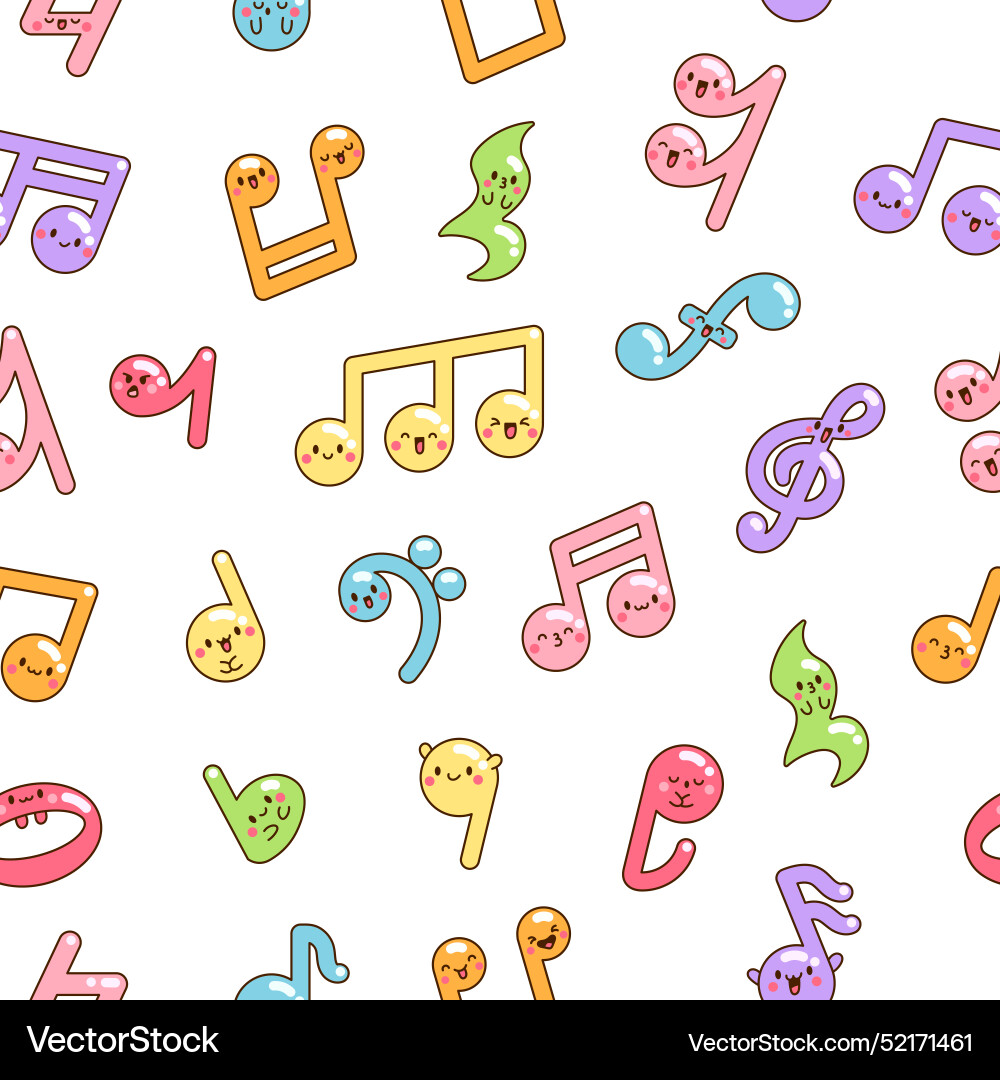 Cute kawaii music notes seamless pattern Vector Image