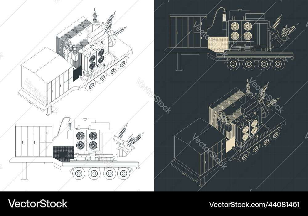 High-voltage mobile substations blueprints Vector Image