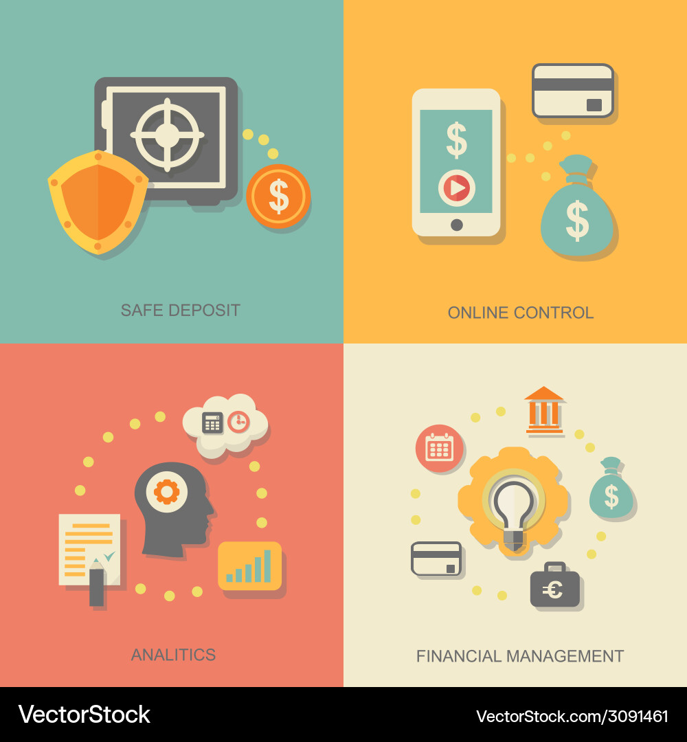 Icons of financial analytics online banking Vector Image