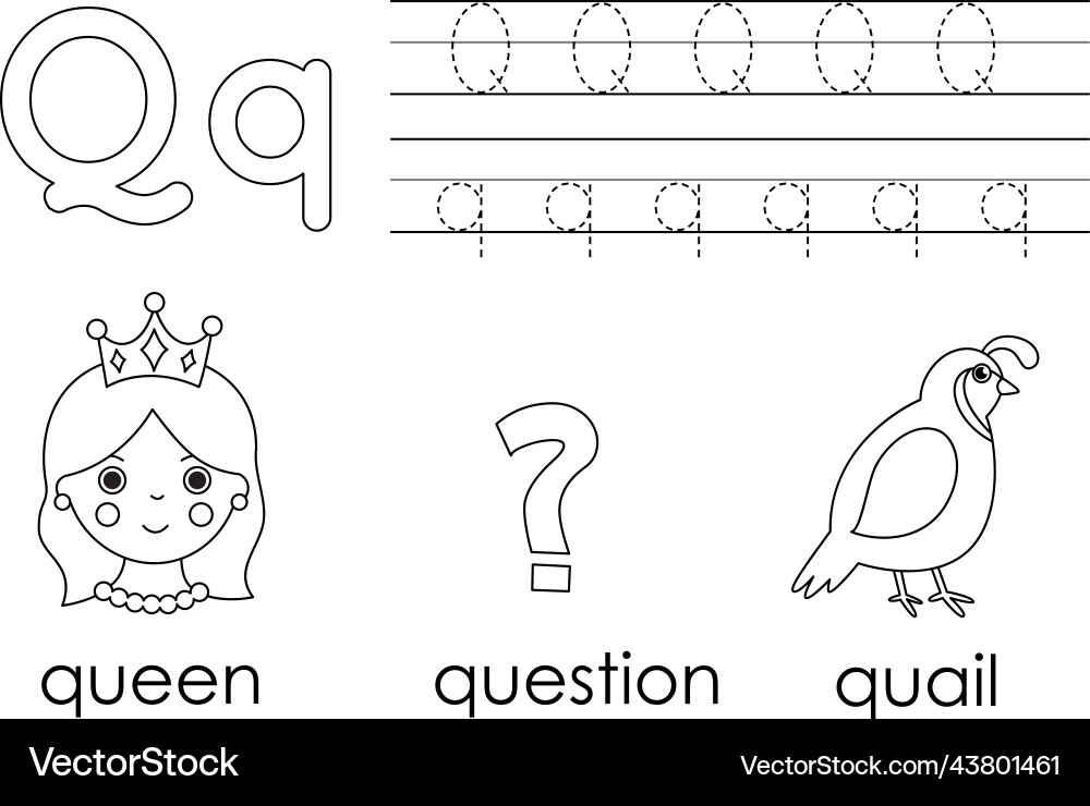 Letter Q Tracing Worksheet for Kids Royalty Free Vector