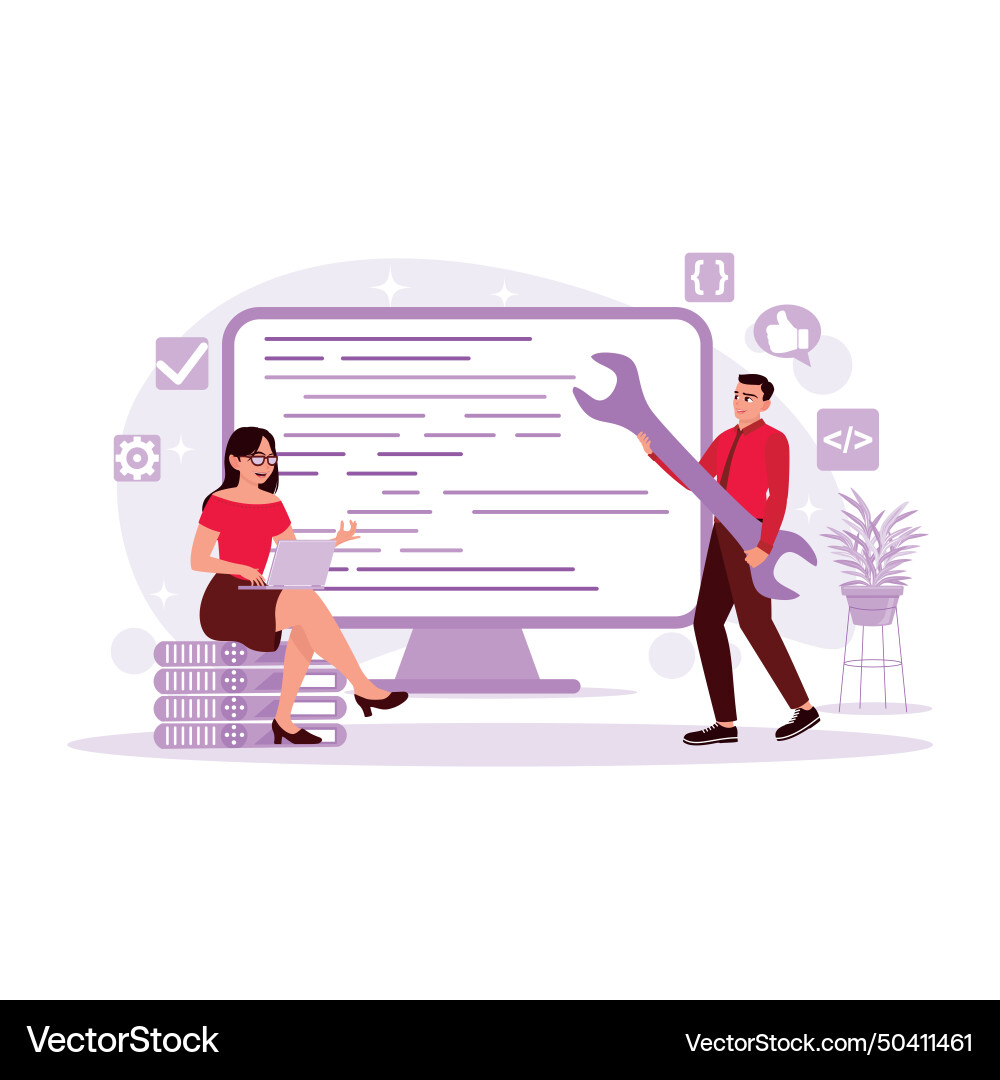 Programmers work seriously and develop technology Vector Image