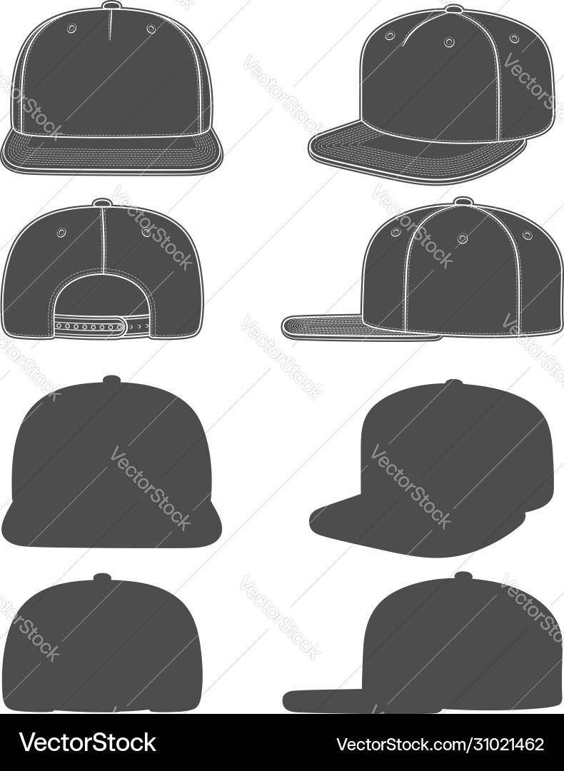 Black and White Snapback Cap Set Royalty Free Vector Image