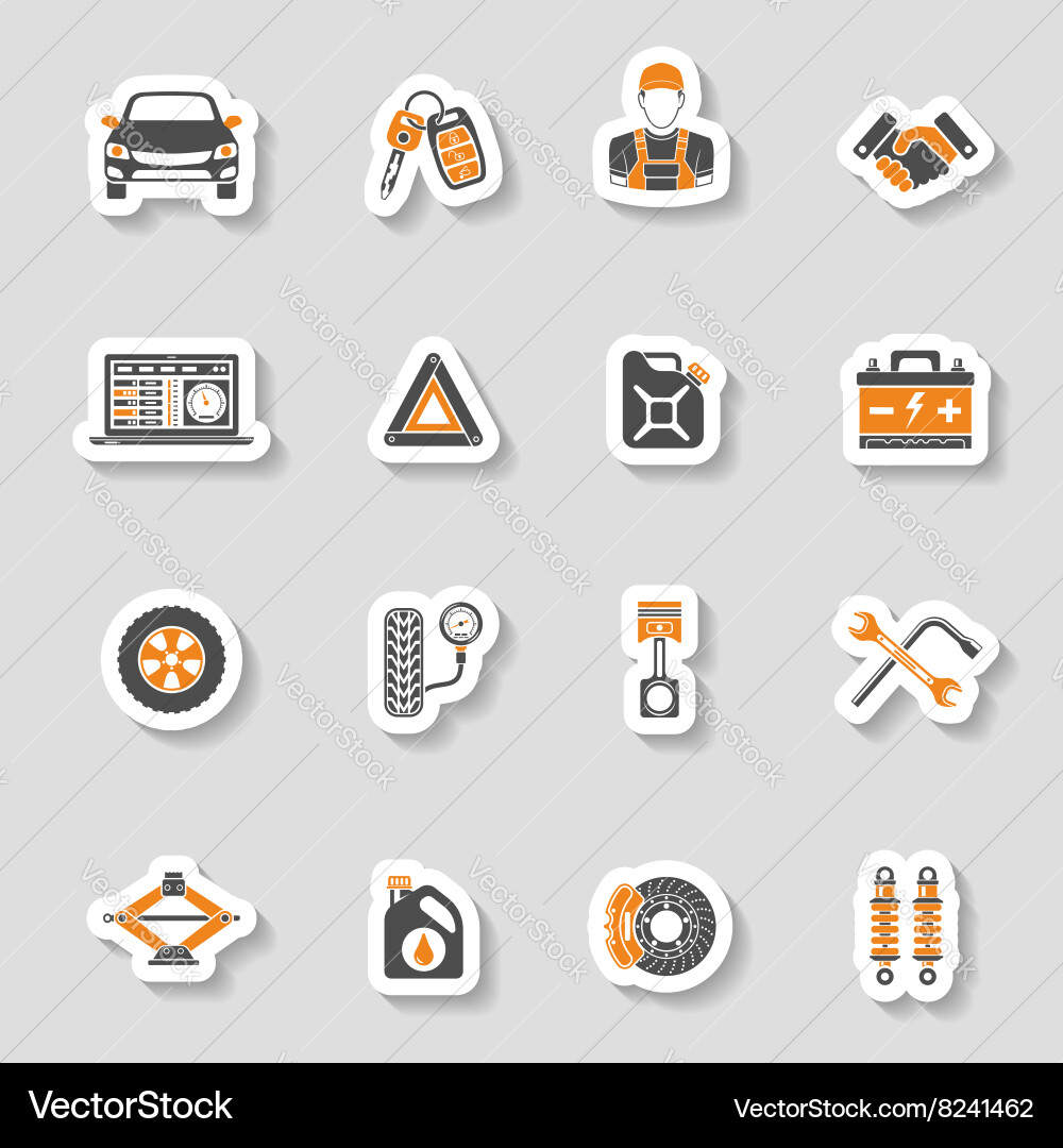 Car service icons sticker set Royalty Free Vector Image
