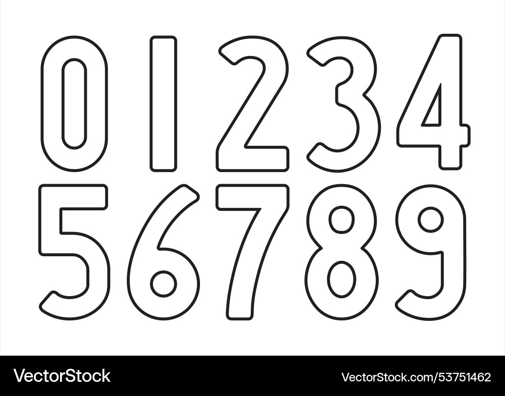 Weiße Zahlen mit schwarzem Umriss Lizenzfreies Vektorbild