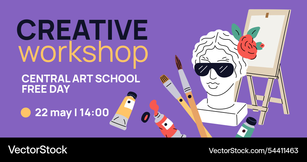 Art workshop invitation artistic course Royalty Free Vector