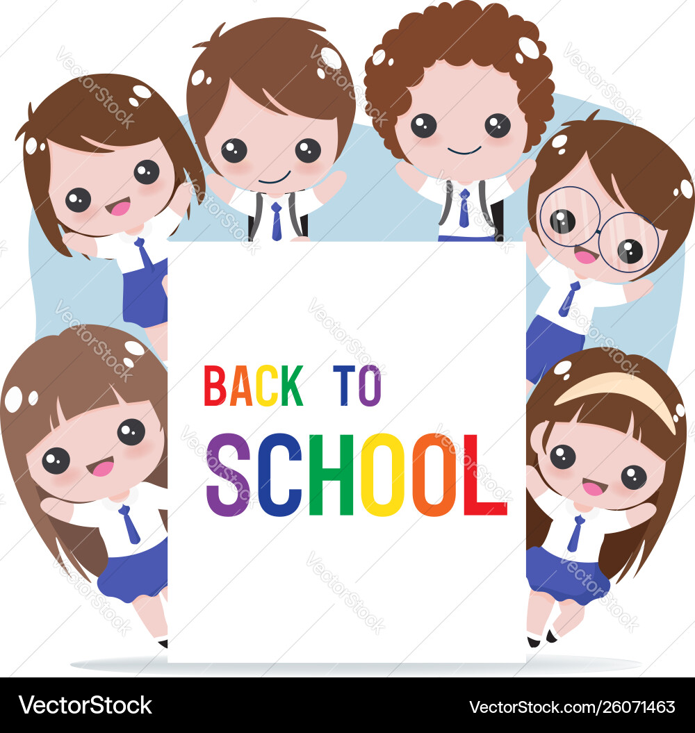 Cheerful student in uniform holding back Vector Image