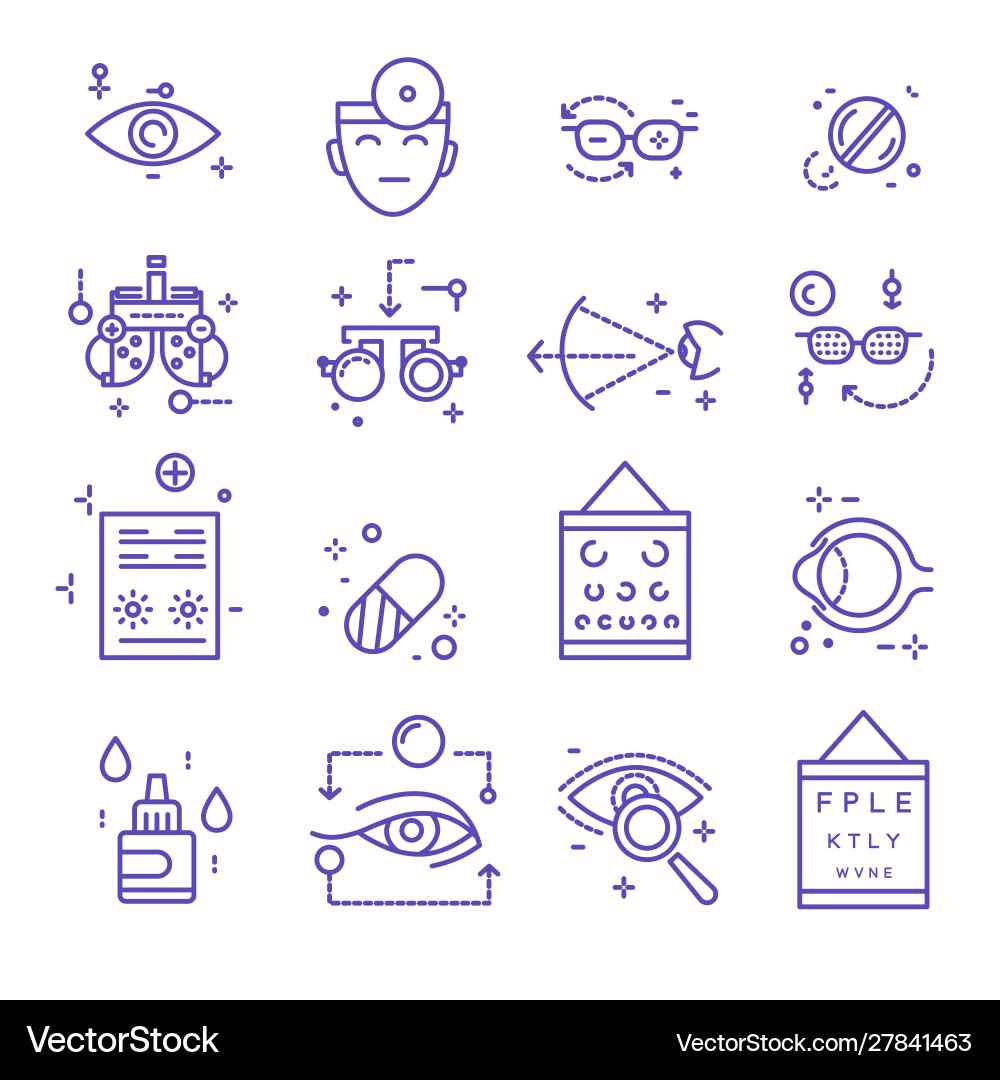 Eye treatment ophthalmology isolated linear icons Vector Image