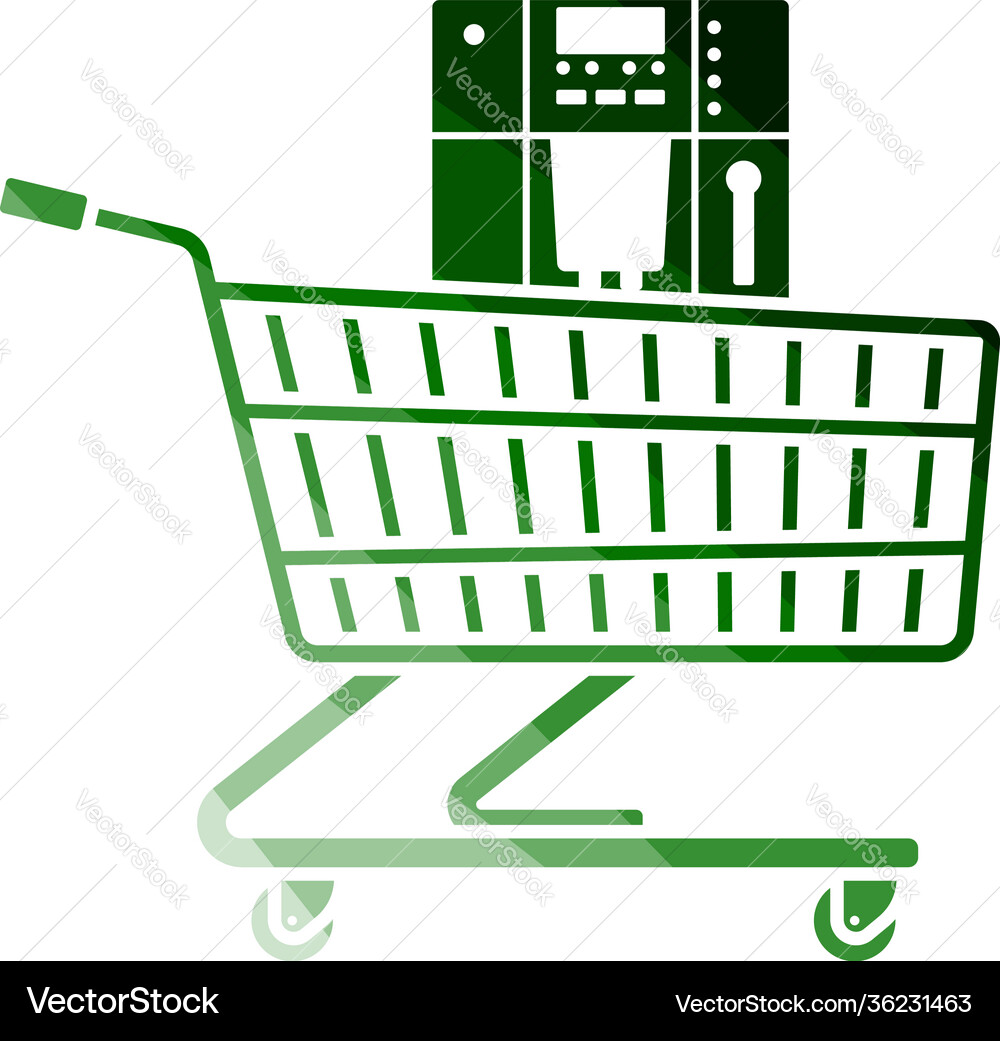 Shopping cart with coffee machine icon Royalty Free Vector