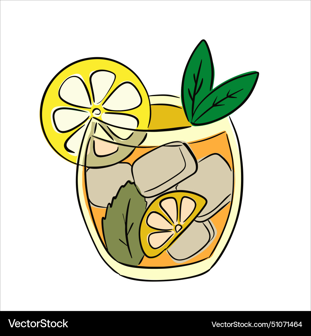 Cold tea with lemon and mint ice summer drink Vector Image