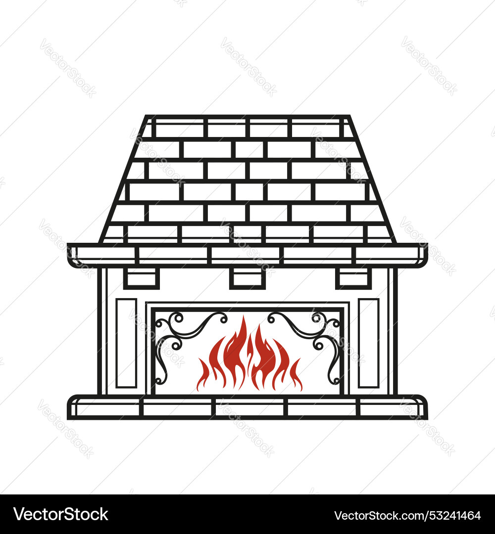 Furnace outline editable stroke icon fireplace Vector Image