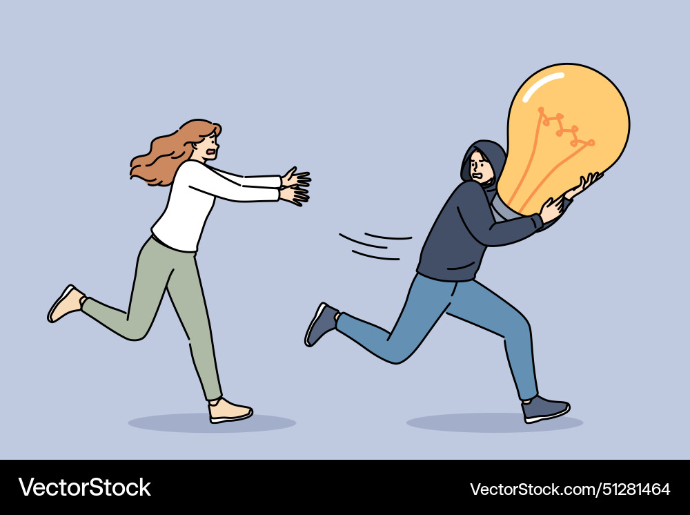 Man runs away with stolen idea and holds light Vector Image
