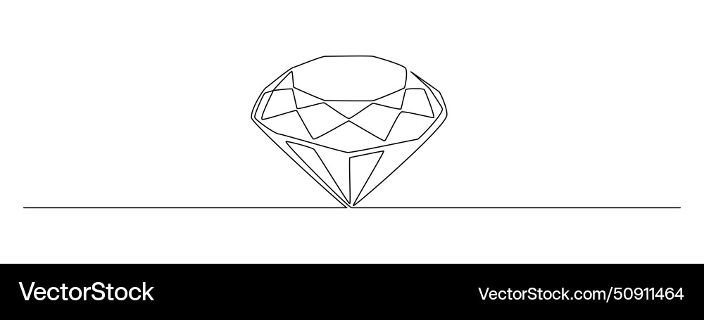 One continuous line drawing of diamond crystal Vector Image