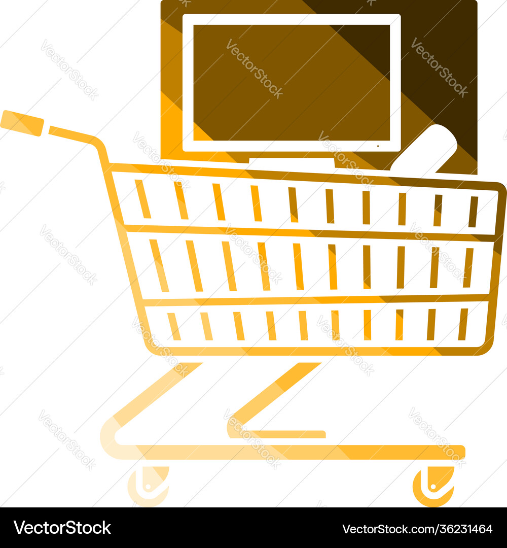 Shopping cart with pc icon Royalty Free Vector Image