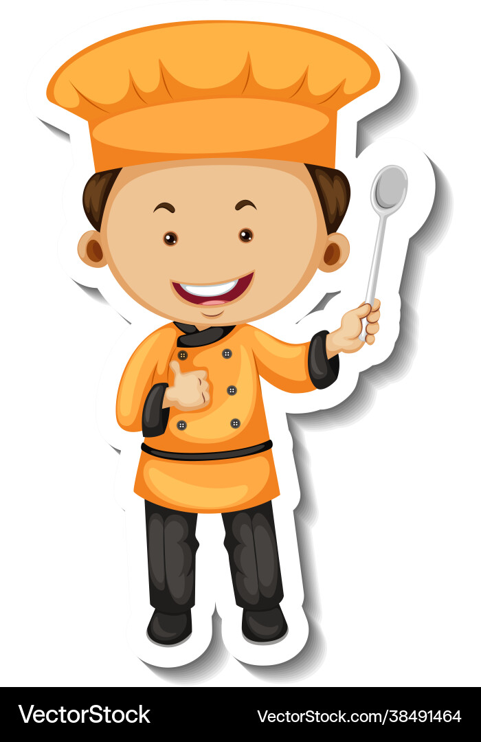 Sticker template with a chef boy cartoon Vector Image