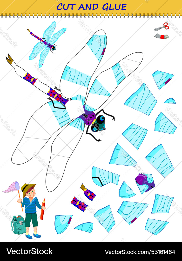 Use a scissors to cut and glue dragonfly Vector Image
