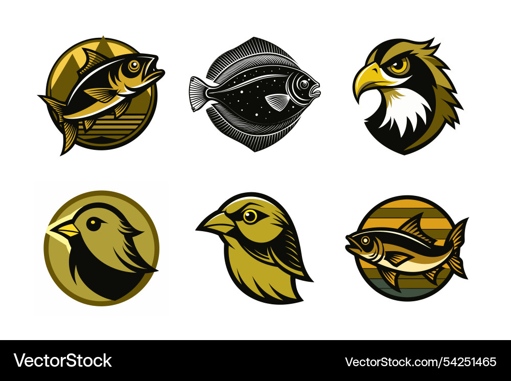 Canary osprey bird and herring flounder fish Vector Image