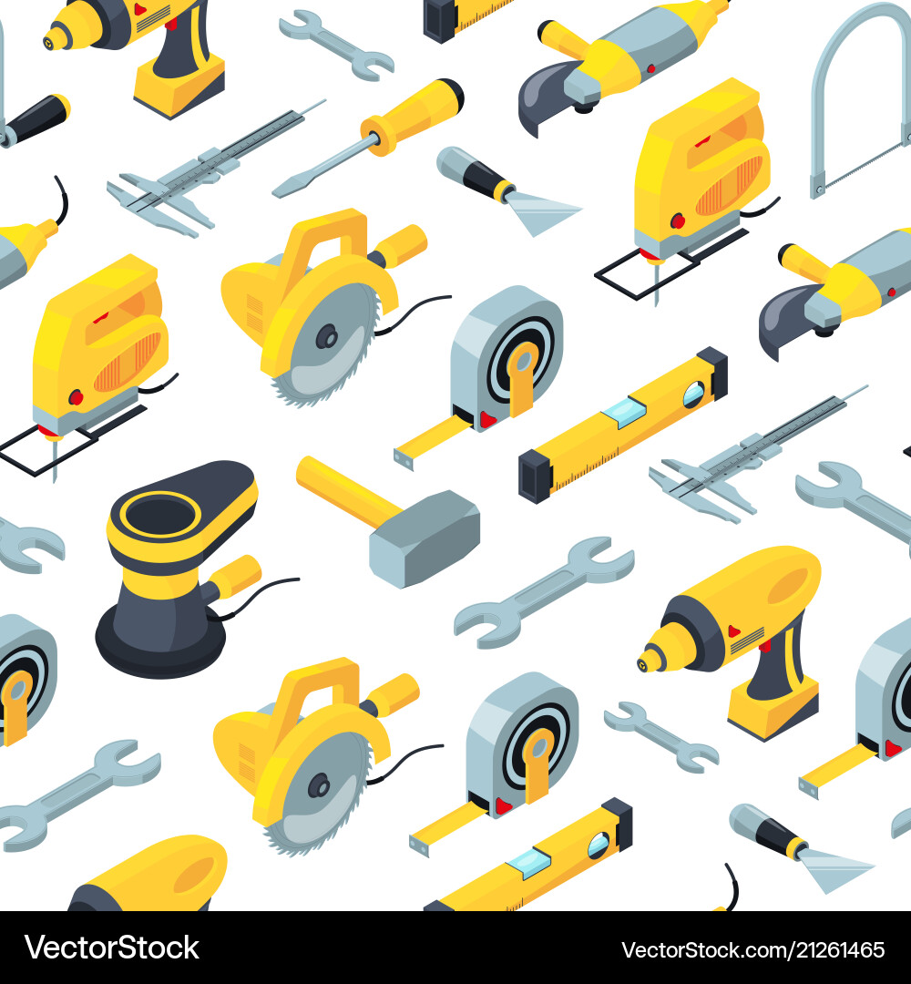 Construction tools isometric icons Royalty Free Vector Image