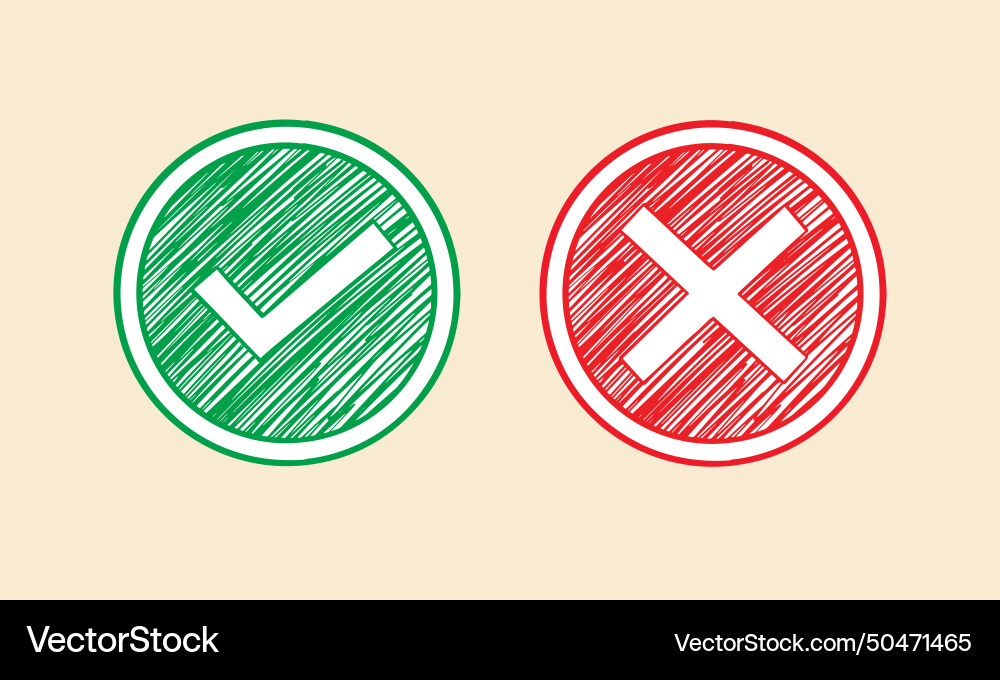 Right and wrong marks in circle hand drawn Vector Image
