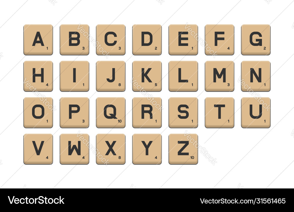 Tile alphabet for puzzle word game Royalty Free Vector Image