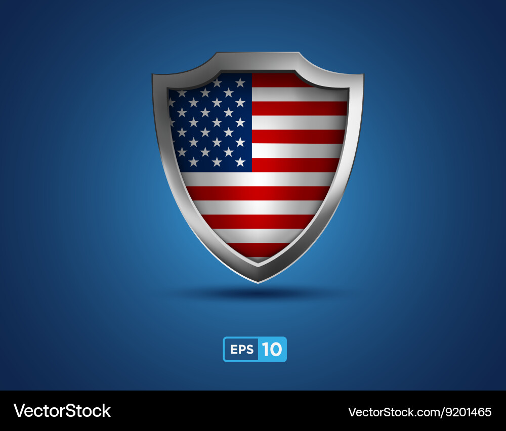 Usa flag metal shield on the blue background Vector Image