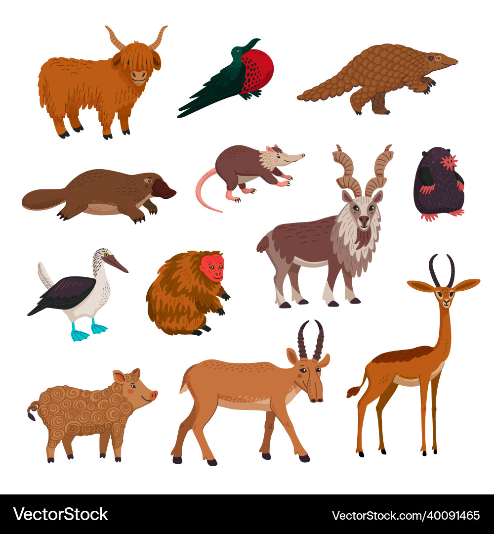 Wild animsls set rare endandered animals Vector Image