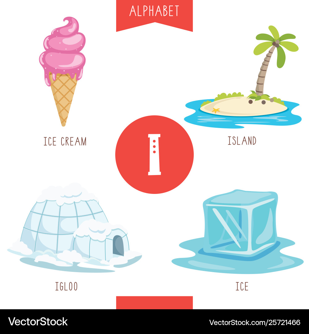 Alphabet I Letter Ice Cream Igloo Royalty Free Vector Image