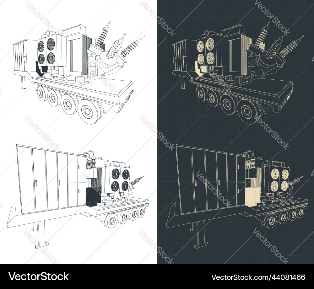 High-voltage mobile substations blueprints Vector Image