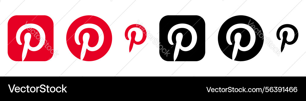 Pinterest logo bundle icon set pin app editable Vector Image