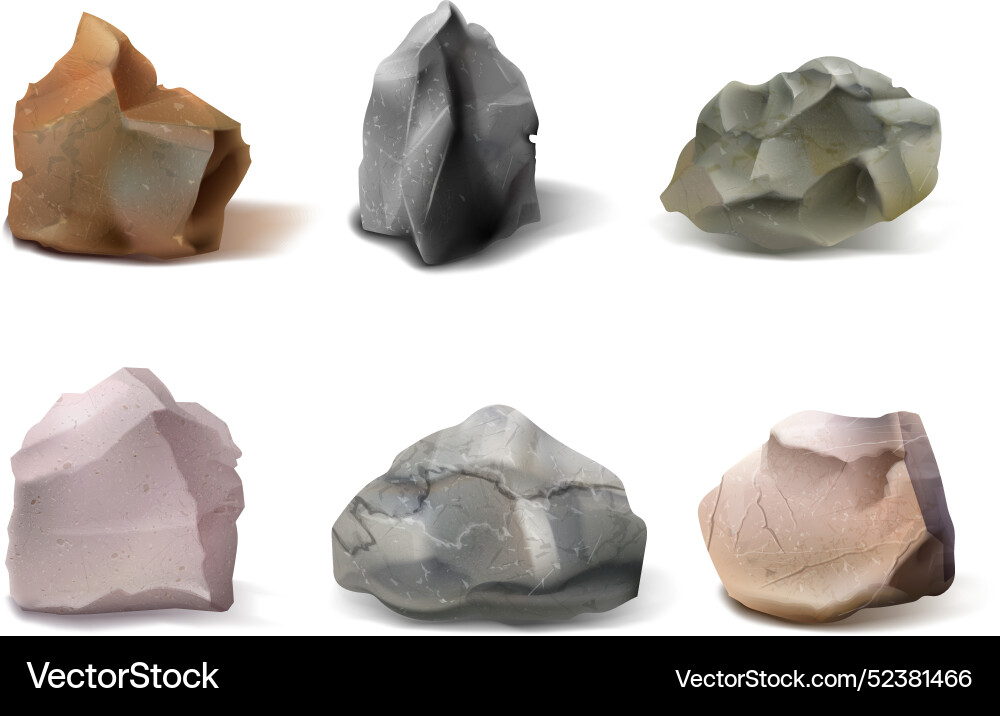Realistic rock stone 3d isolated stones nature Vector Image