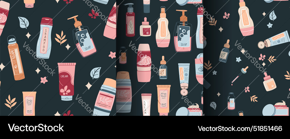 Seamless pattern with skin care products set Vector Image