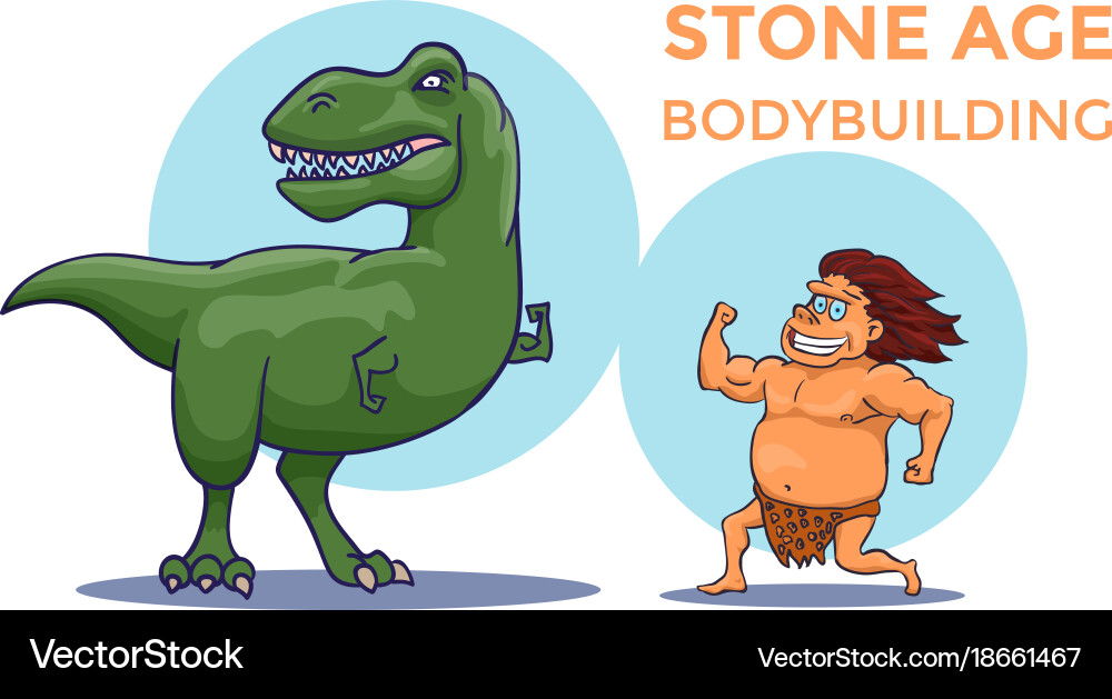 Cartoon stone age bodybuilding competition cave Vector Image
