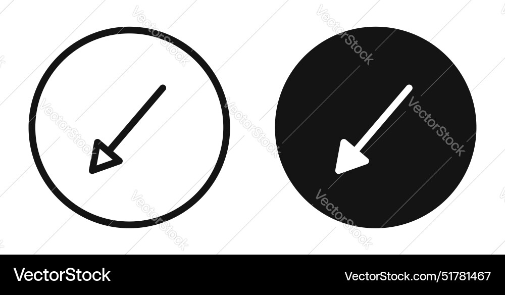 Down left line icon set Royalty Free Vector Image
